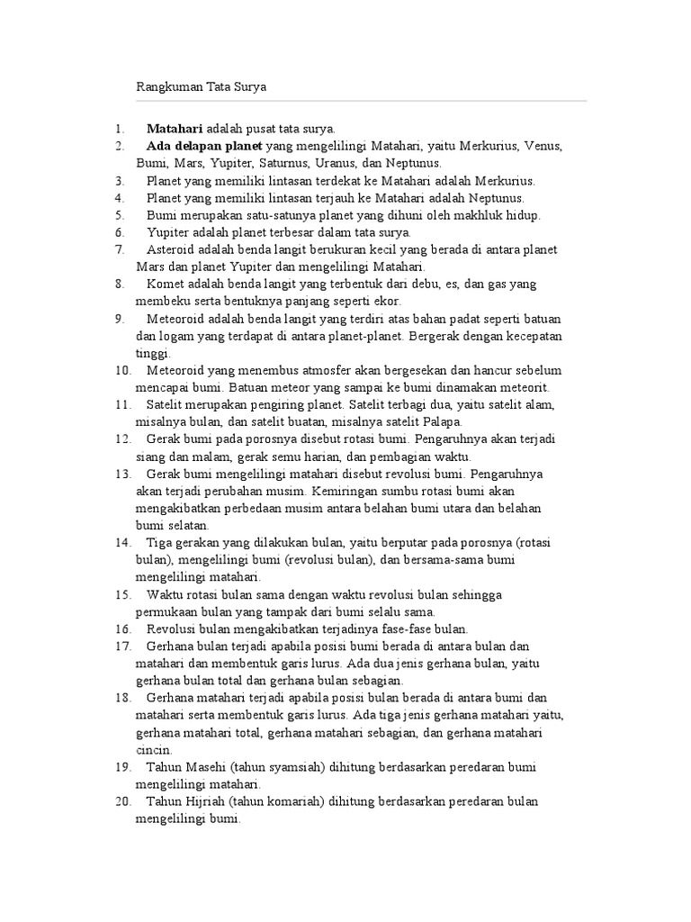 Rangkuman Tata Surya | PDF | Ilmu Sosial | Dewasa Muda