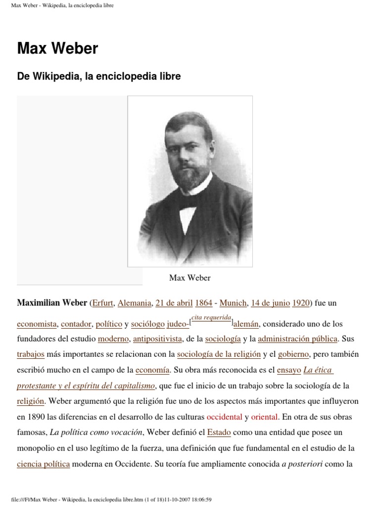 Max Weber - Wikipedia | PDF | Max Weber | Burocracia