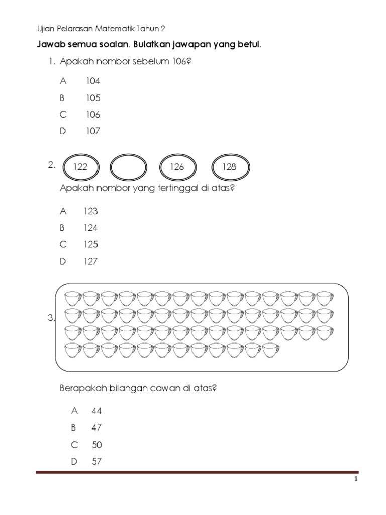 Peperiksaan Matematik Tahun 2 Kertas 2 | PDF