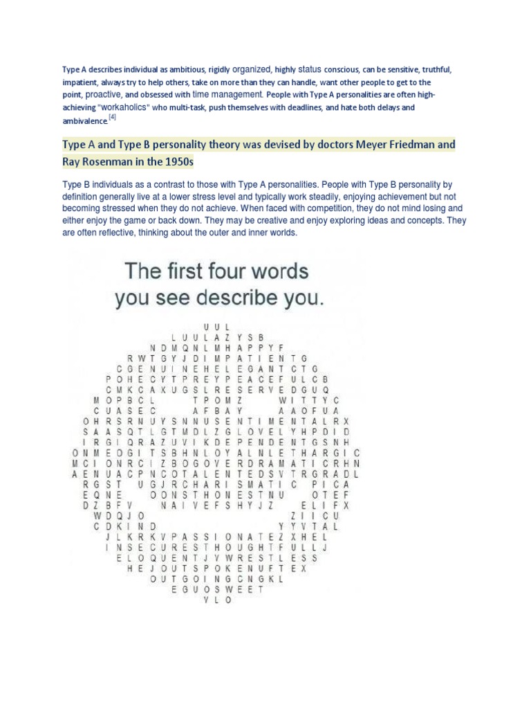 Type A vs Type B Personality Traits | PDF