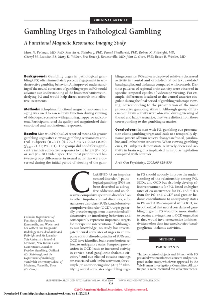 Gambling Urges in Pathological Gambling: A Functional Magnetic ...