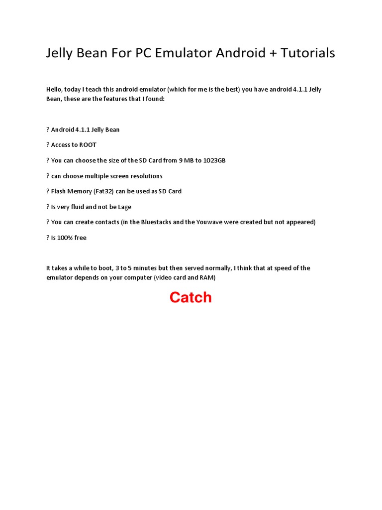 Jelly Bean For PC Emulator Android | PDF | Secure Digital | Android (Operating System)