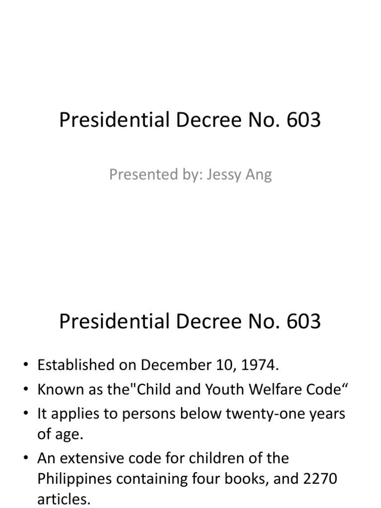 Overview of Presidential Decree No. 603 | PDF | Child Labour | Employment