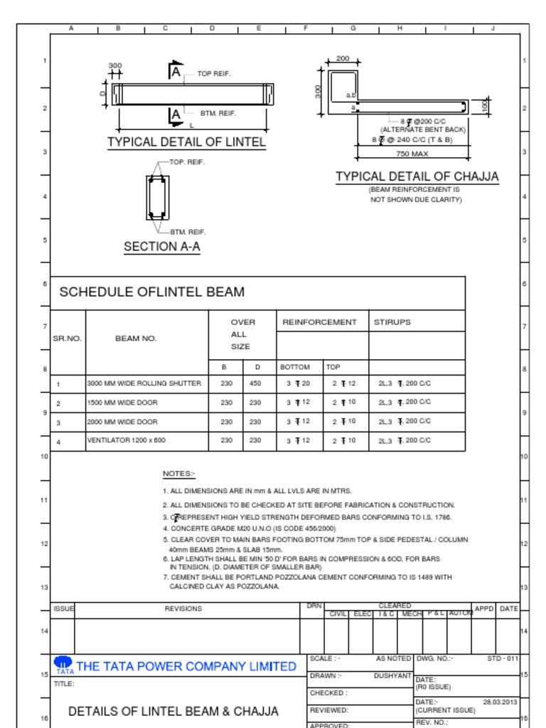 Details of Lintel Beam and Chajja Reinforcement Schedules and Sections ...