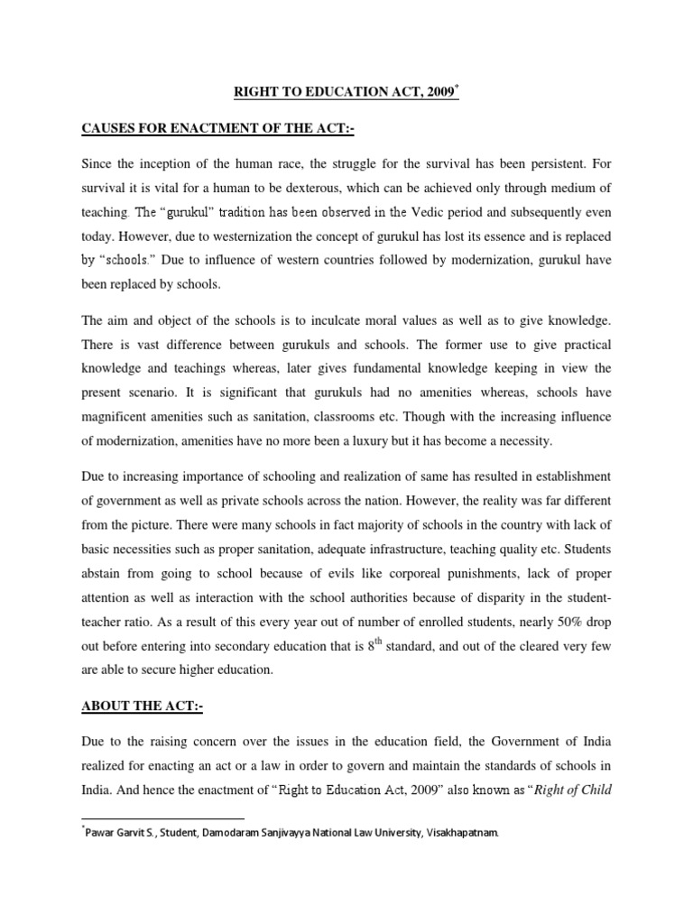 Right To Education Act, 2009 | PDF | Children's Rights | Teachers