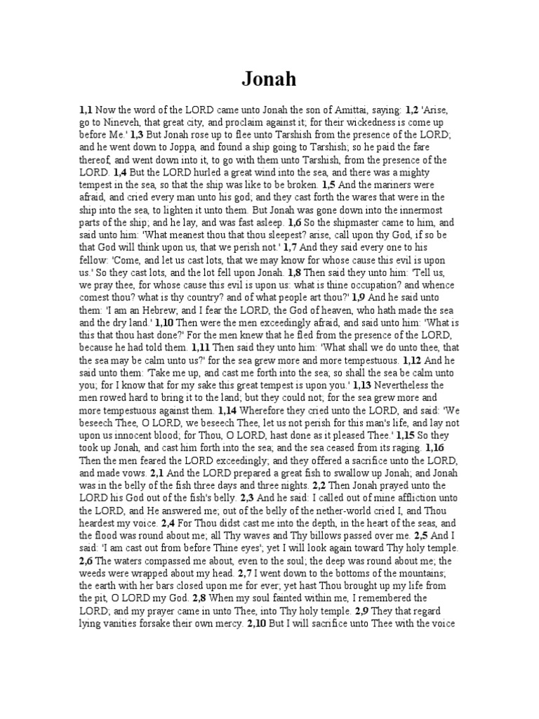 Jonah: 1,1 Now The Word of The LORD Came Unto Jonah The Son of Amittai ...