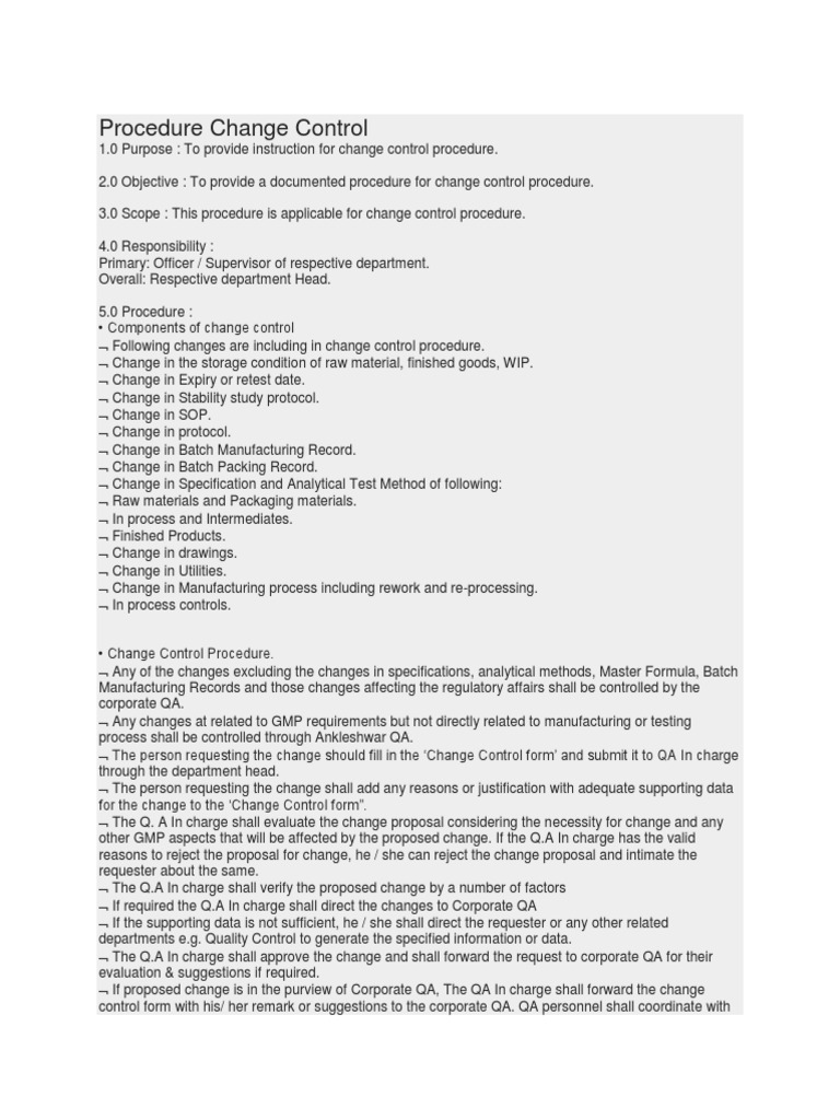 Procedure Change Control | PDF | Quality Assurance | Specification ...