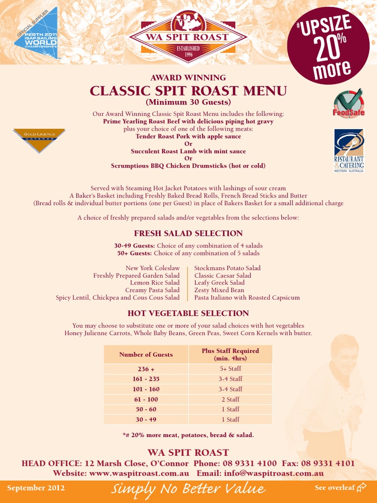 Classic Spit Roast Menu (NP) | PDF | Tableware | Roasting