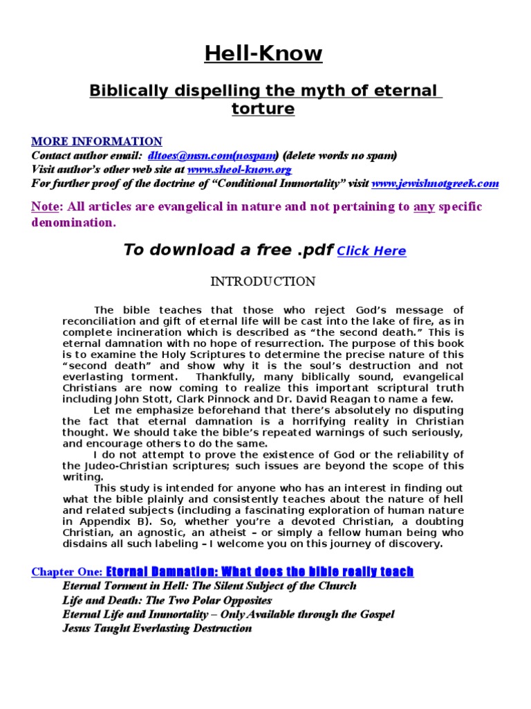 Hell-Know. Biblically Dispelling The Myth of Eternal Torment. | PDF ...