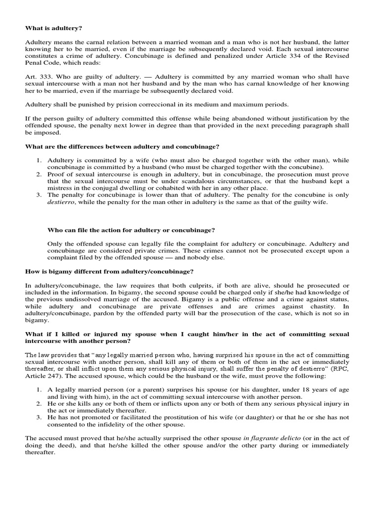 Destierro, While The Penalty For The Man Other in Adultery Is The Same ...