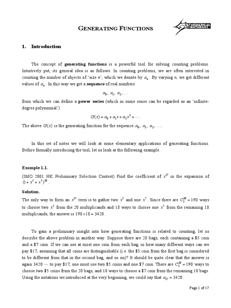 Generating Functions Guide | PDF | Recurrence Relation | Polynomial