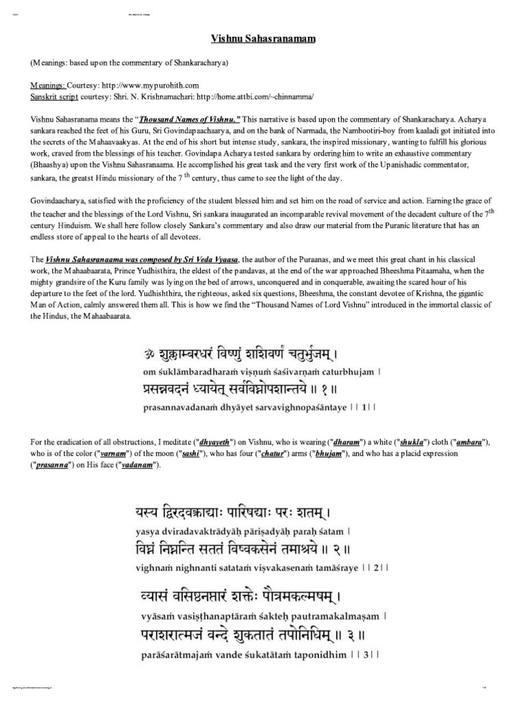 Vishnu Sahasranamam (Meanings) | PDF
