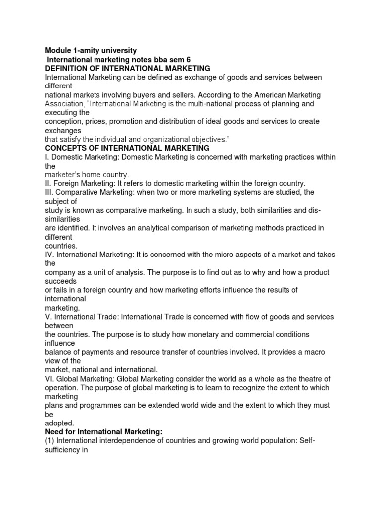 Module 1 International Marketing Notes Amity University | PDF | Joint ...