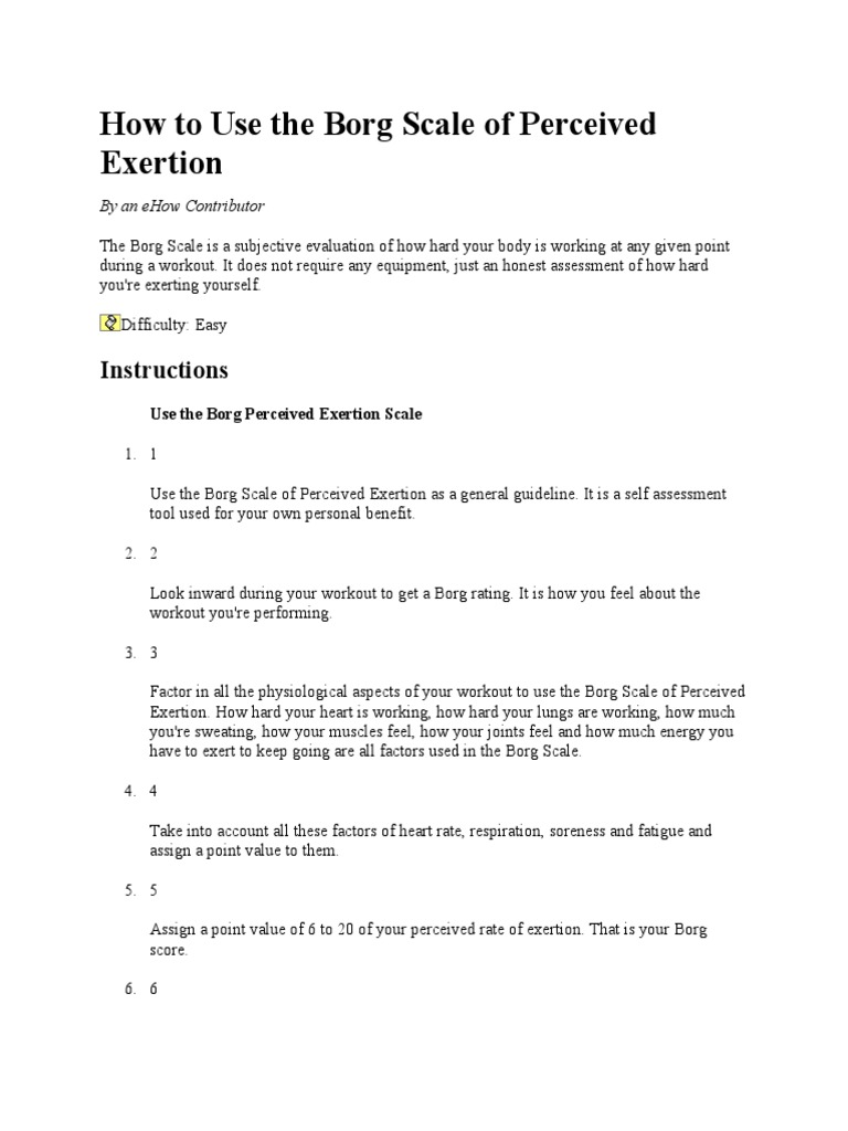How To Use The Borg Scale of Perceived Exertion | PDF