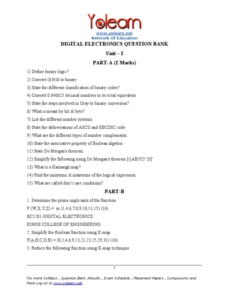 Digital Electronics Question Bank | PDF | Electrical Circuits ...
