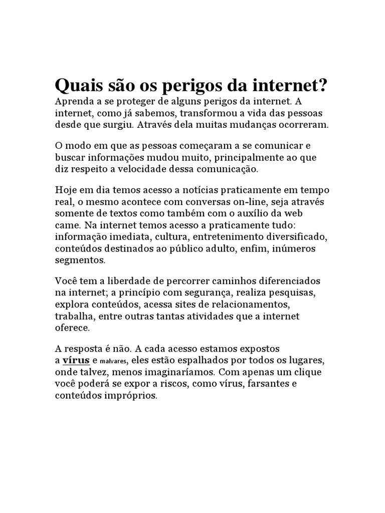 Quais São Os Perigos Da Internet | PDF | Vírus de computador | Spamming