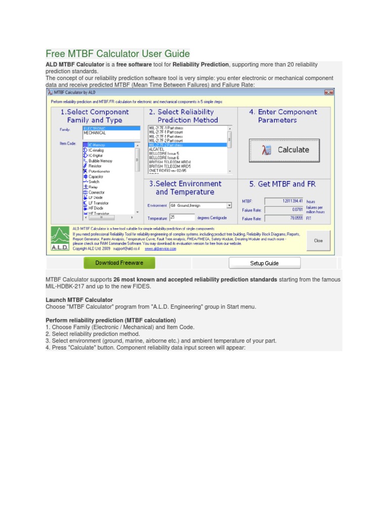 Free MTBF Calculator User Guide | PDF | Reliability Engineering ...