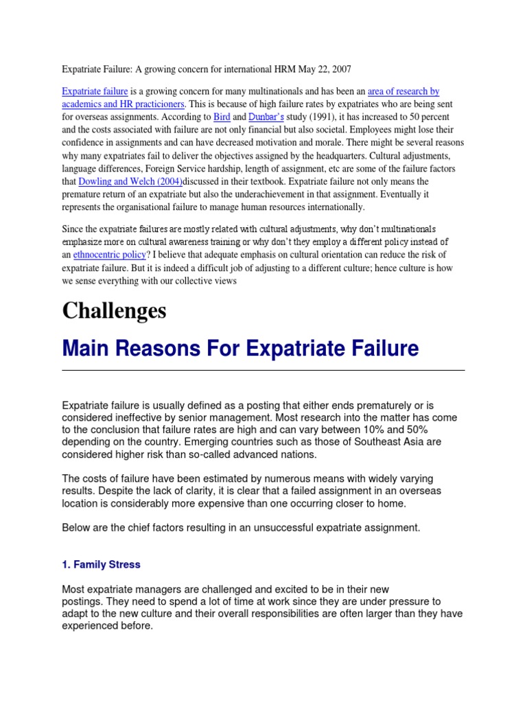 Expatriate Failure | PDF | Human Resource Management
