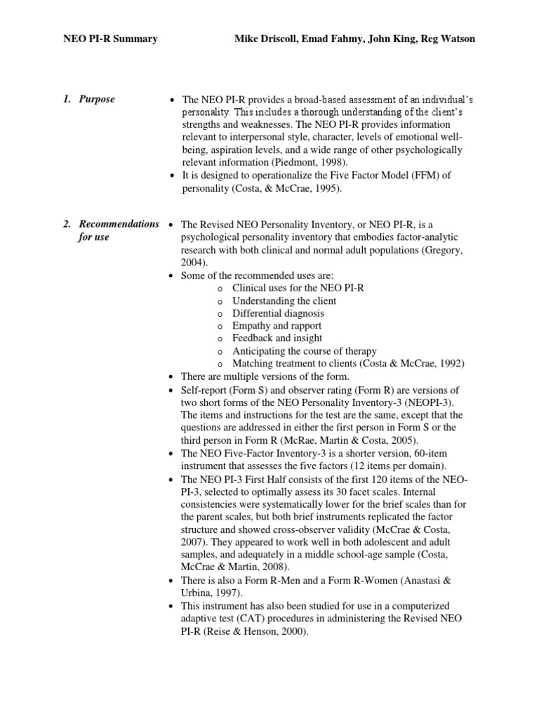 Assessing Personality Through the Lens of the Five Factor Model: An In ...
