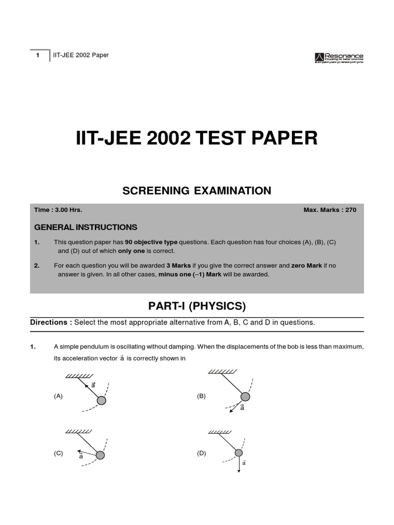 IIT-JEE 2002 Screening Paper With Answer Key | PDF | Chemical Reactions ...