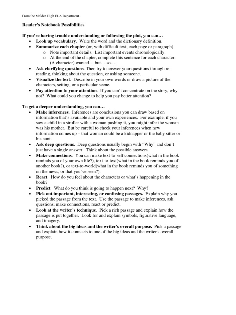 Reader's Notebook Directions & Rubric | PDF | Rubric (Academic) | Human ...