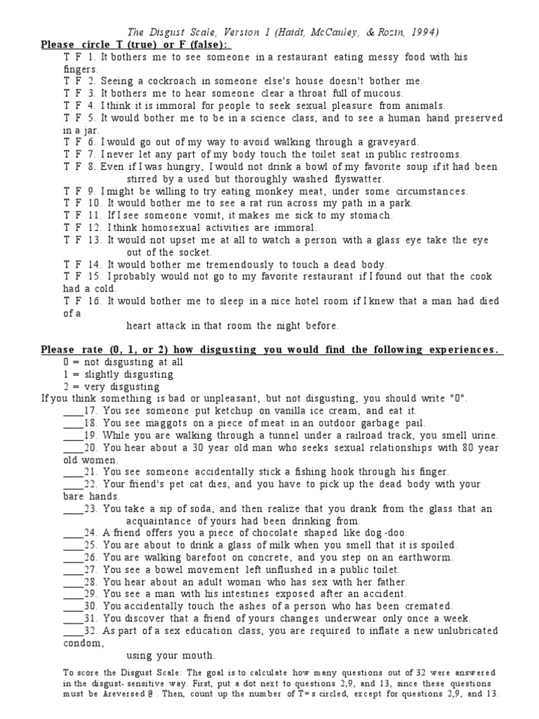 Disgust Scale Original | PDF | Beverages