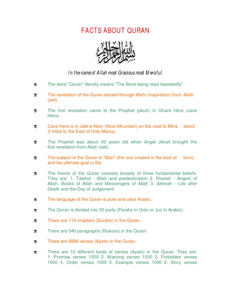 Facts About Quran | PDF | Surah | Quran