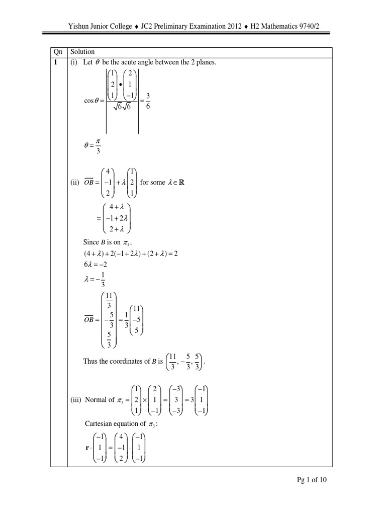 YJC JC2 H2 Maths 2012 Year End Solutions Paper 2 | PDF | Analysis ...
