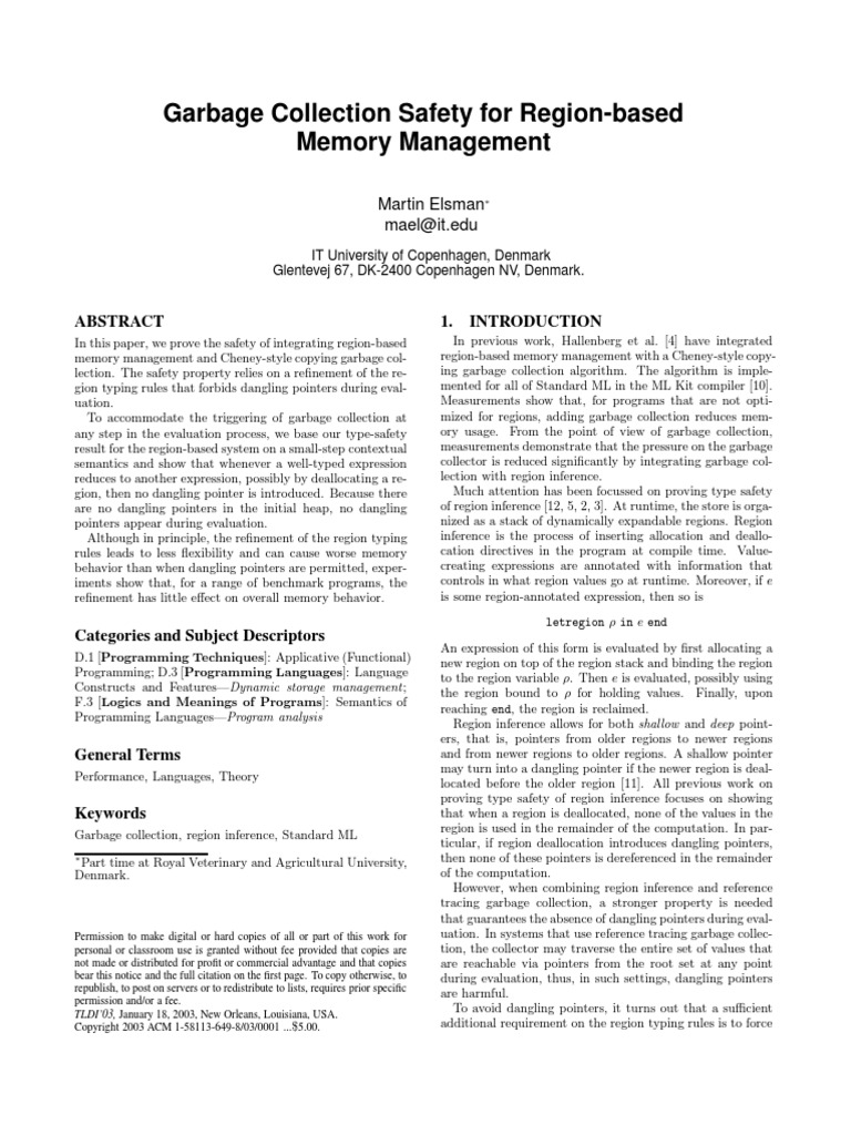 Garbage Collection Safety For Region-Based Memory Management | PDF ...