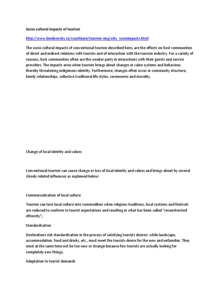 Socio-Cultural Impacts of Tourism | PDF | Tourism | Employment