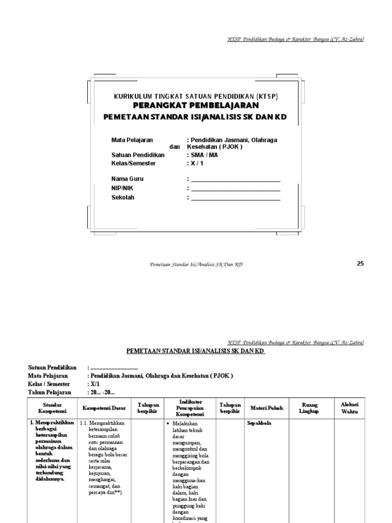 Pemetaan SK KD Penjas Kelas Xii SMT 2 | PDF
