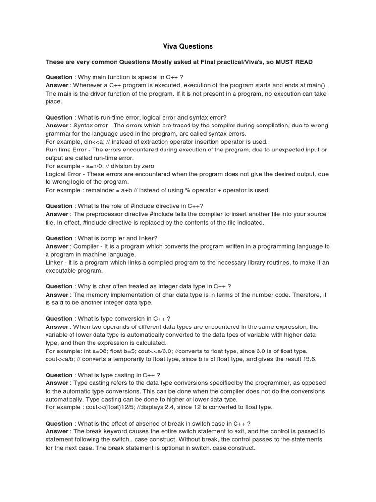 Viva Questions Cpp Cbse Pdf Pointer Computer Programming Class Computer Programming