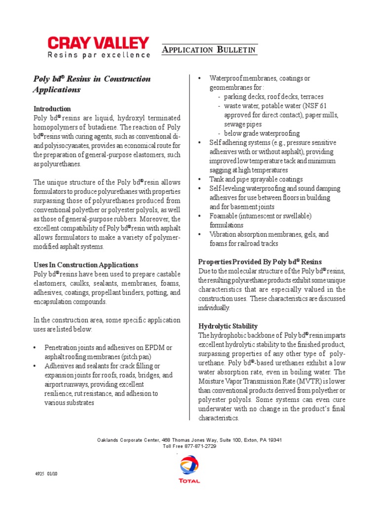 Poly BD Resins in Construction Applications | PDF | Polyurethane | Adhesive