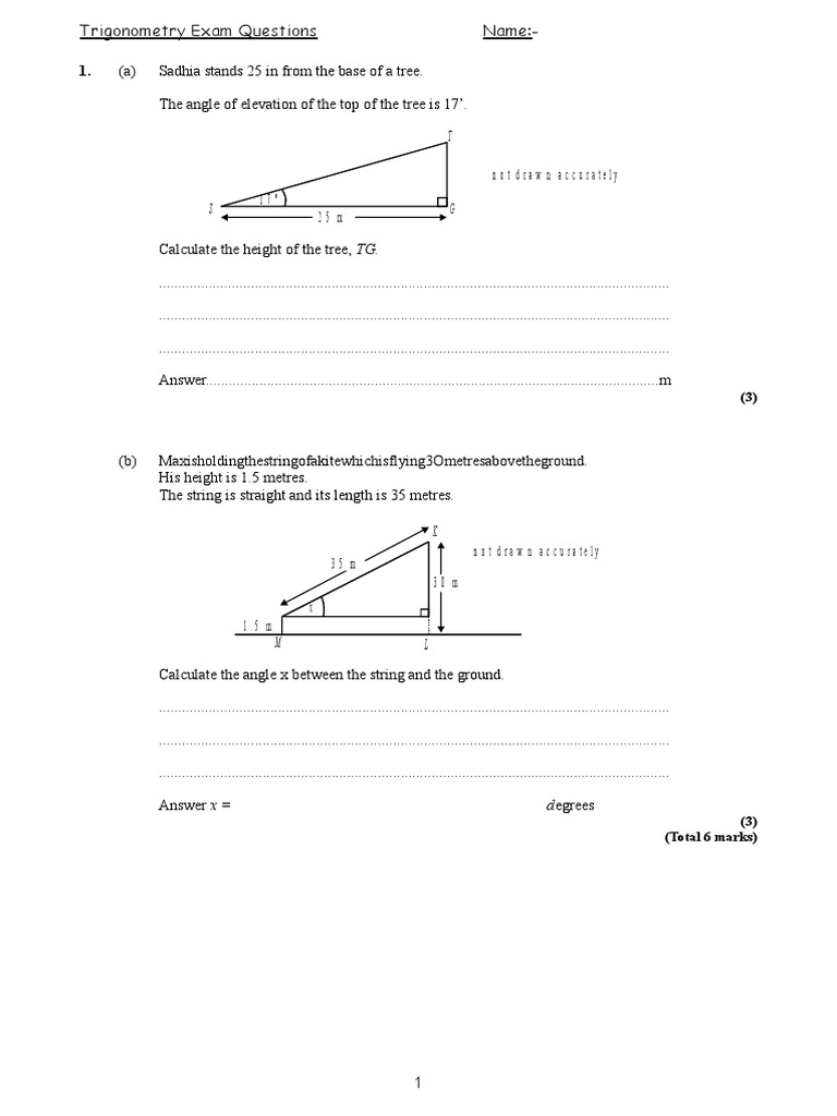 Trigonometry Exam Questions | PDF | Trigonometry | Geometric Shapes