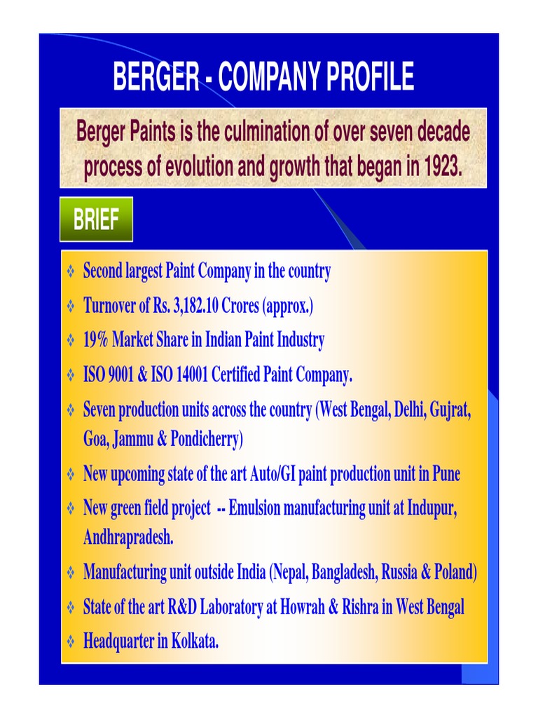 BERGER Company Profile | PDF | Paint | Industries