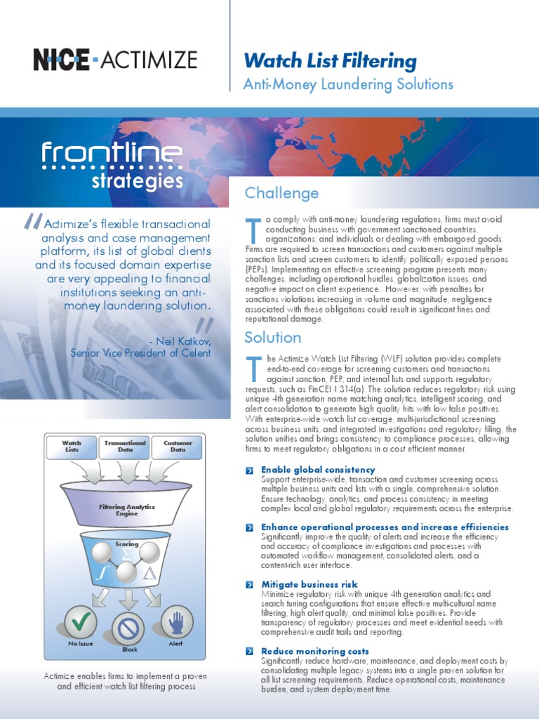 Fs Nice Actimize Brochure - Watch List Filtering Solution | PDF | Money ...