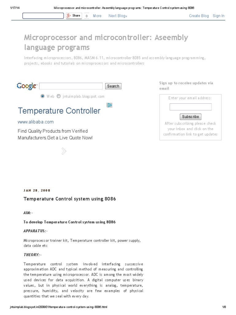 ALP - Temperature Control System Using 8086 | PDF | Analog To Digital Converter | Control System