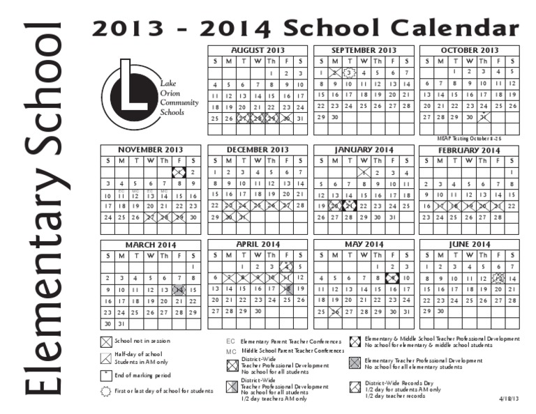 2013-2014 School Calendar Overview | PDF