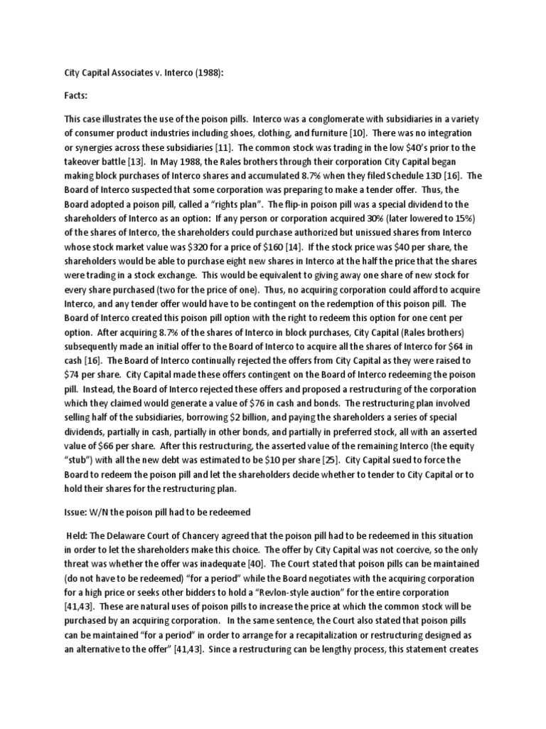 Poison Pill Strategy in Interco Case | PDF | Corporate Action | Stocks