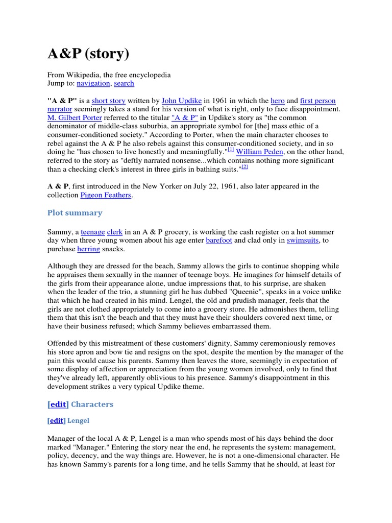 A&P (Story) : Navigation Search Short Story John Updike Hero First ...