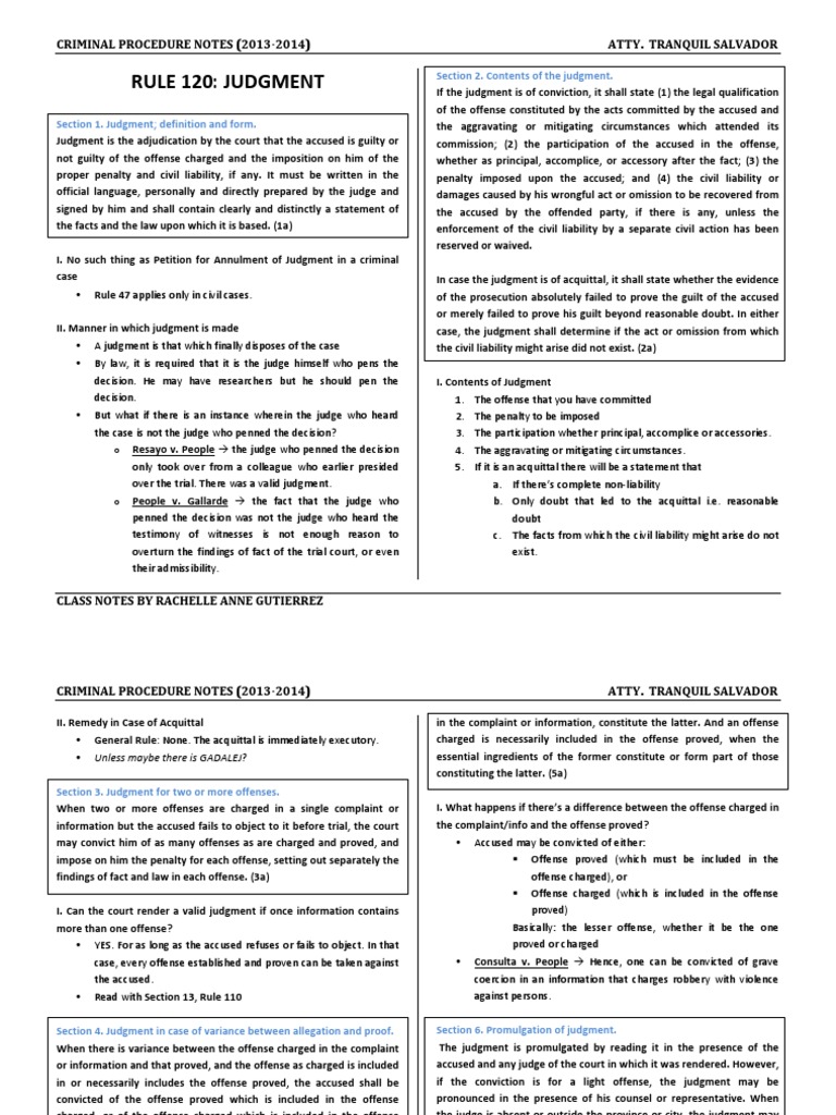 Rule 120: Judgment: Criminal Procedure Notes (2013 - 2014) Atty ...