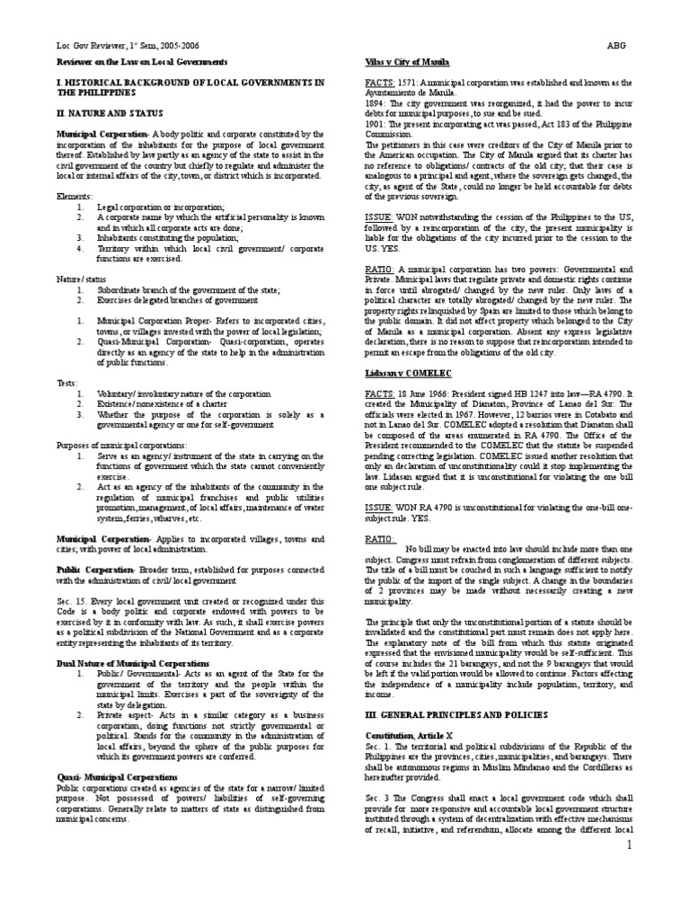 Local Government Law Reviewer 2005-2006 | PDF | Devolution | Local ...