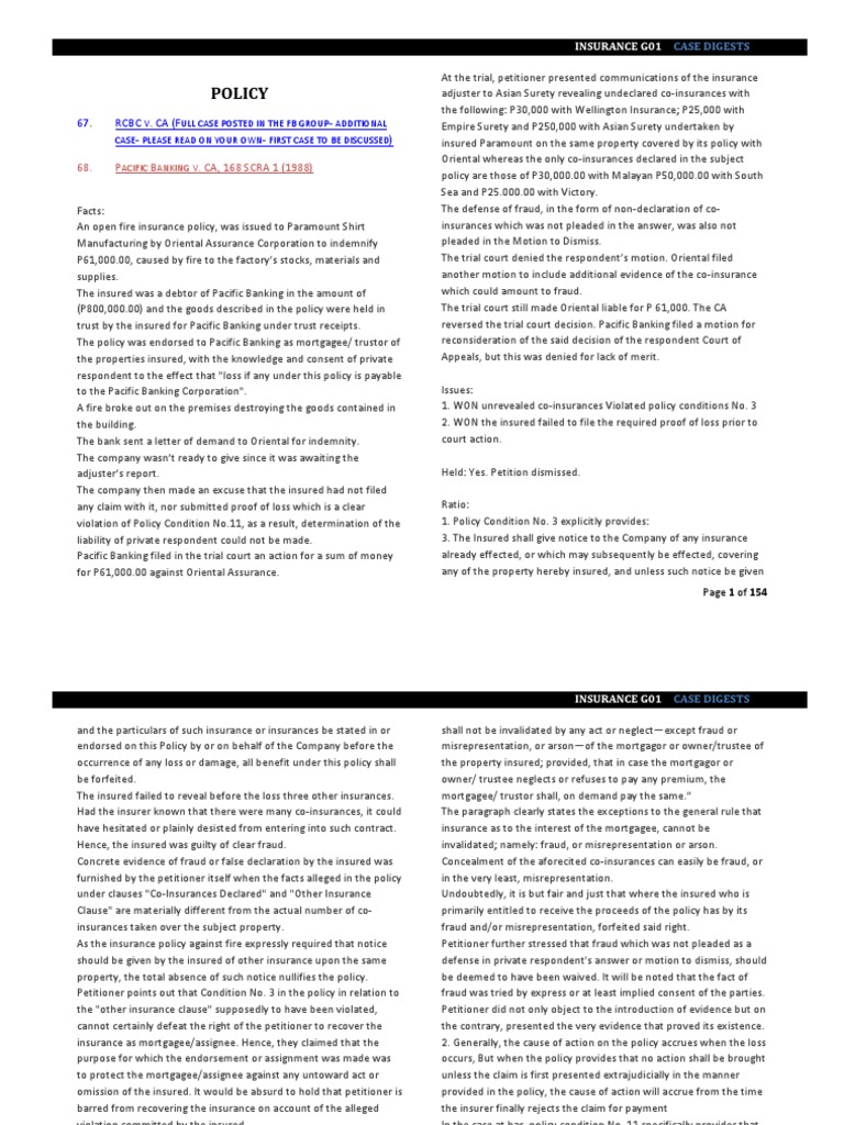 FINALS Case Digests Compilation | PDF | Insurance | Mortgage Law