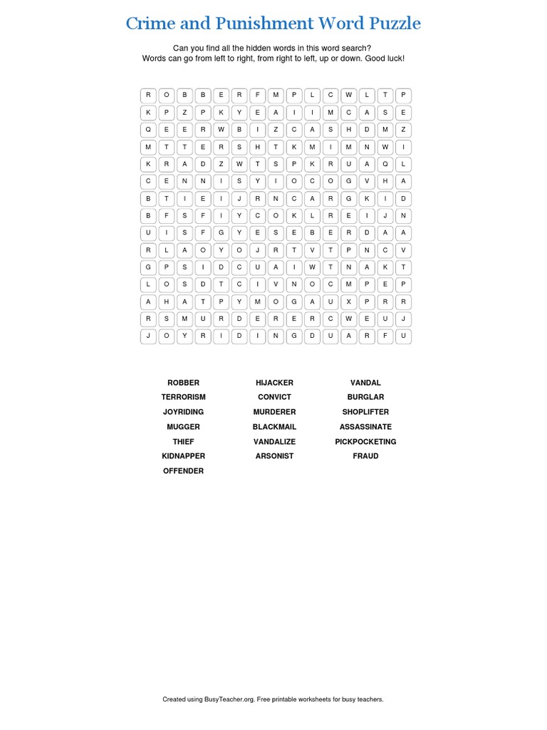 Crime and Punishment Word Puzzle PDF | PDF