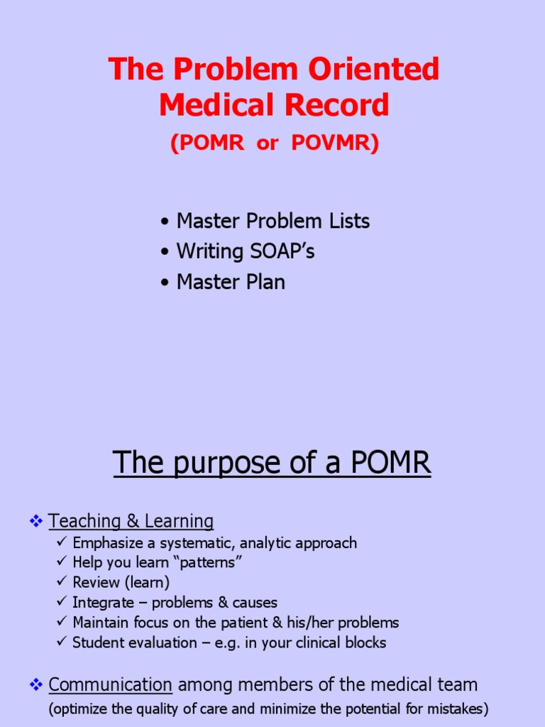 The Problem Oriented Medical Record: (Pomr or Povmr) | PDF | Diarrhea | Medical Diagnosis