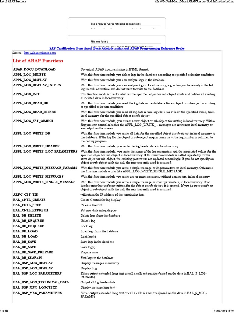 List of ABAP Functions | PDF | Subroutine | Databases