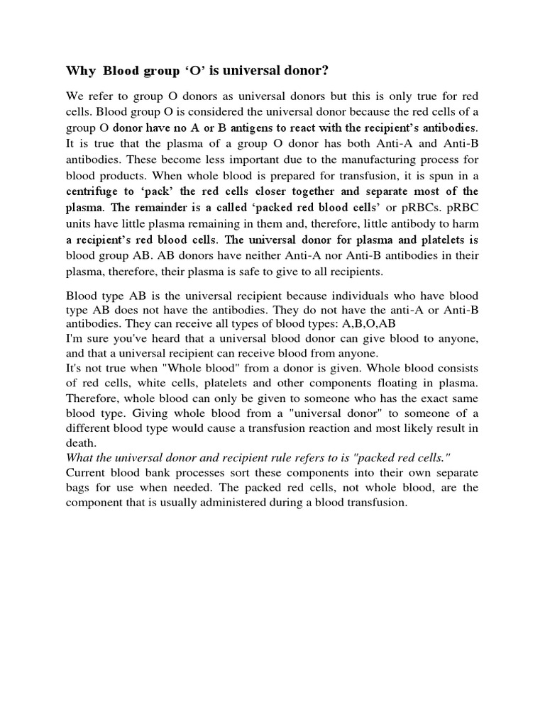Universal Donor and Recipient Blood Types | PDF