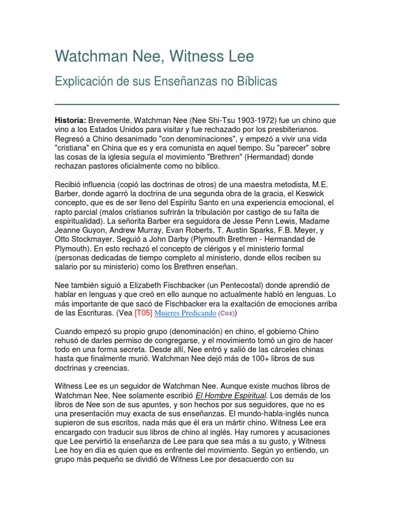 Críticas a las Enseñanzas de Watchman Nee | PDF | Cristo (título) | Biblia