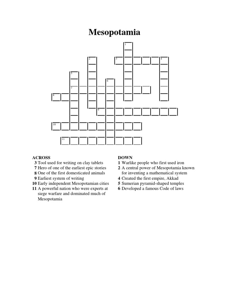 Mesopotamia Crossword and Answer Key | PDF