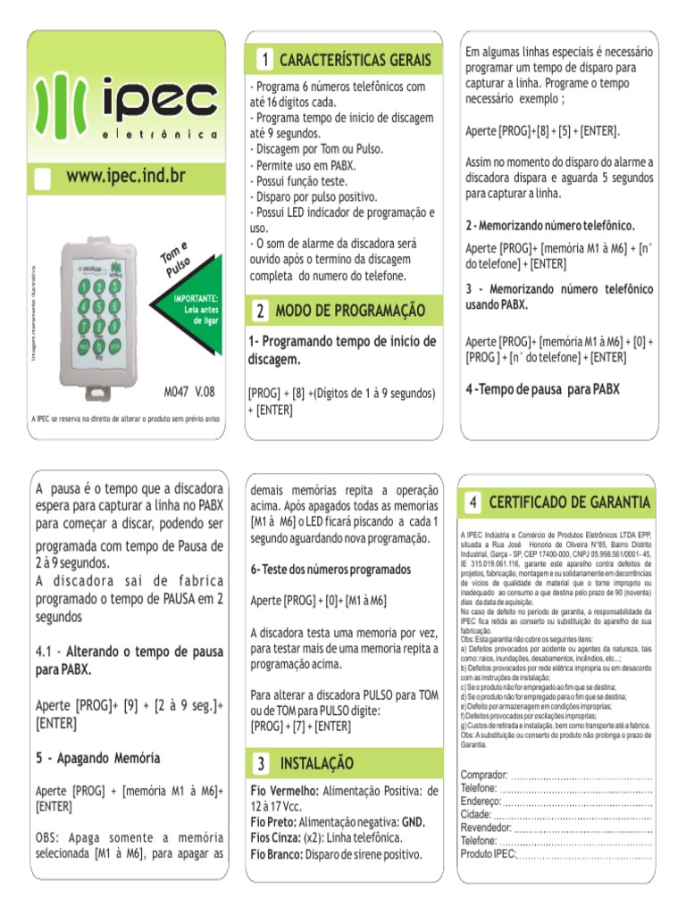 M047 - Discadora Tom e Pulso v08 - 1 | PDF | Telefone | Eletrônicos